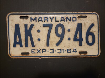 Vintage 1964 MARYLAND License Plate AK : 79 : 46 | eBay