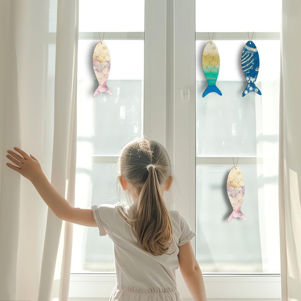 36 PCS DIY Wooden Fish Cutouts Unfinished Wood Ornament Blanks Fish ...