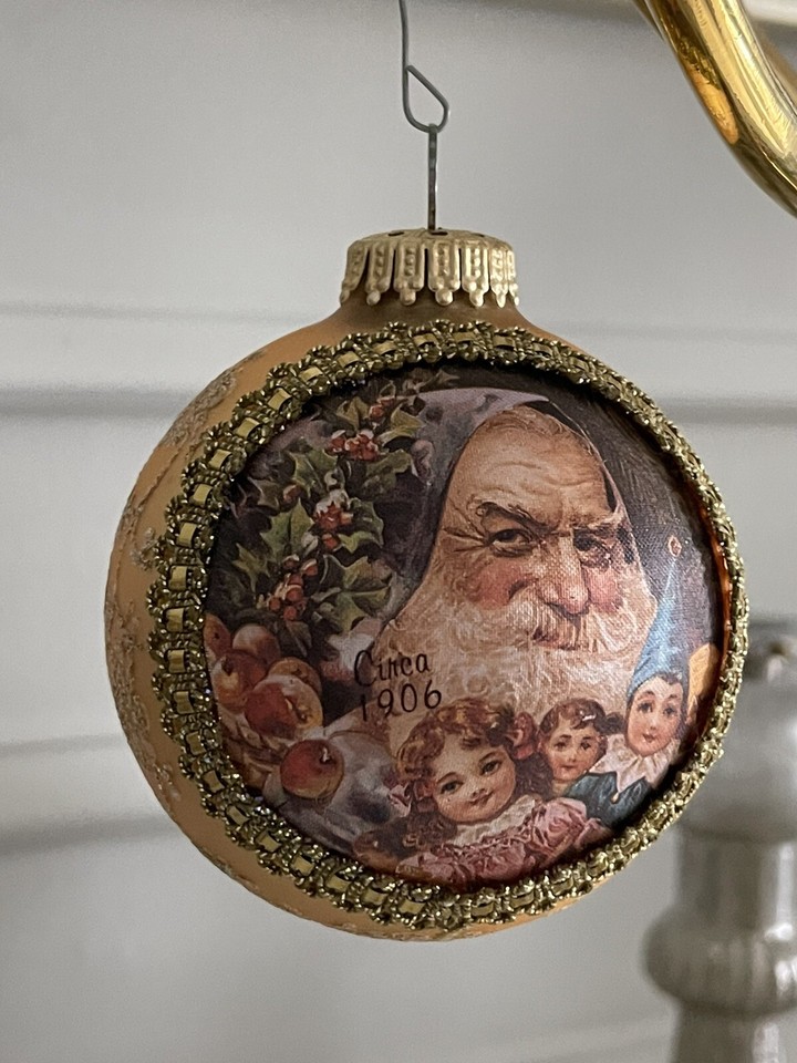 Two Santa On Silk 1906 SINTER KLASS glass ball Christmas Ornament w/Box ...