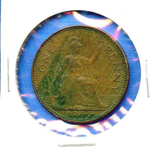 1966 English One Penny Great Britain Elizabeth II Bronze Cent #99 ...