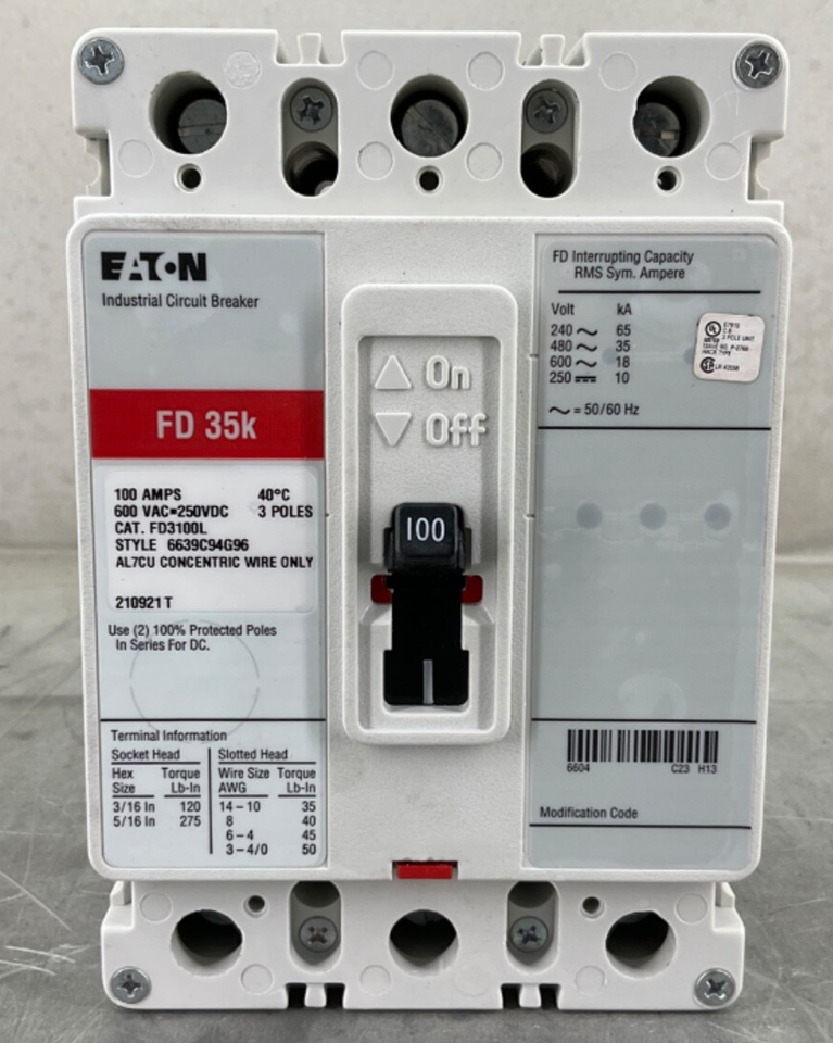 NEW EATON FD3100L CIRCUIT BREAKER 100 A 3P 600V FREE 2-DAY SHIPPING BUY ...