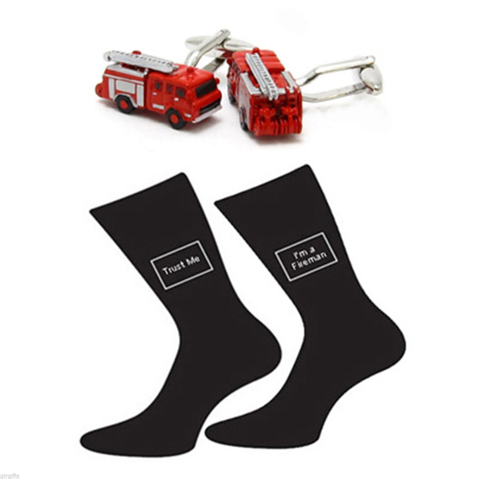 Red Fire Engine Cufflinks & Trust me I'm a Fireman Socks Gift Set ...