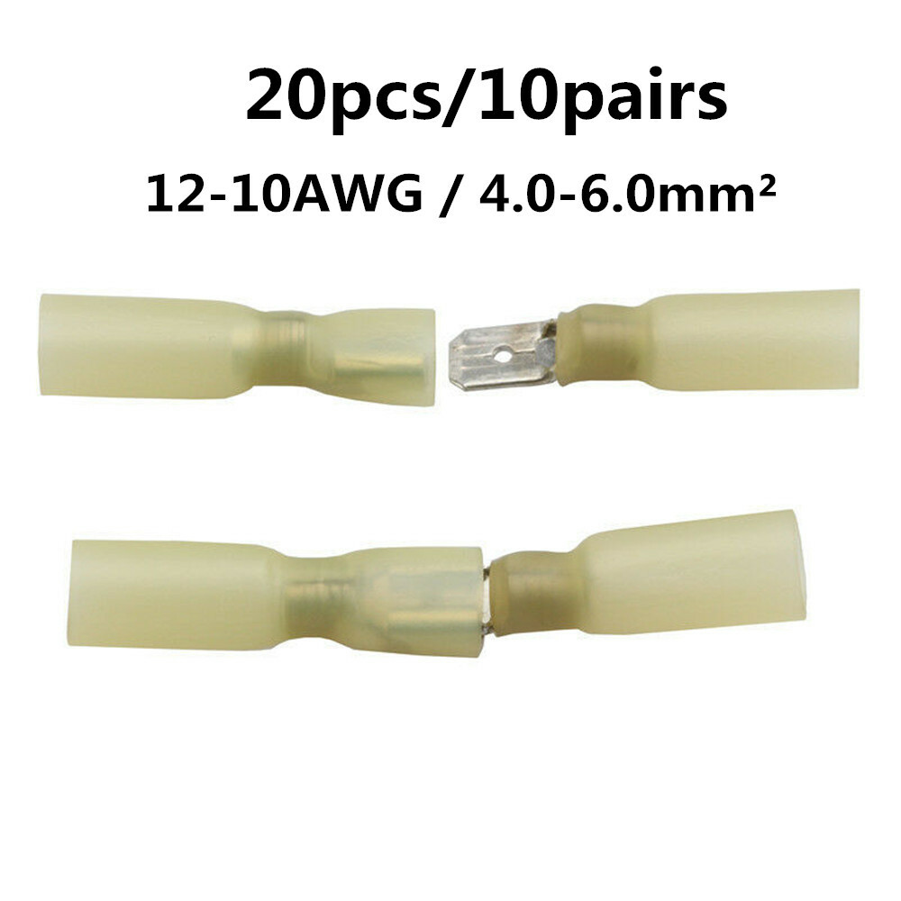 20pcs Heat Shrink Male&Female Spade Wire Connectors YELLOW Terminals 12 ...