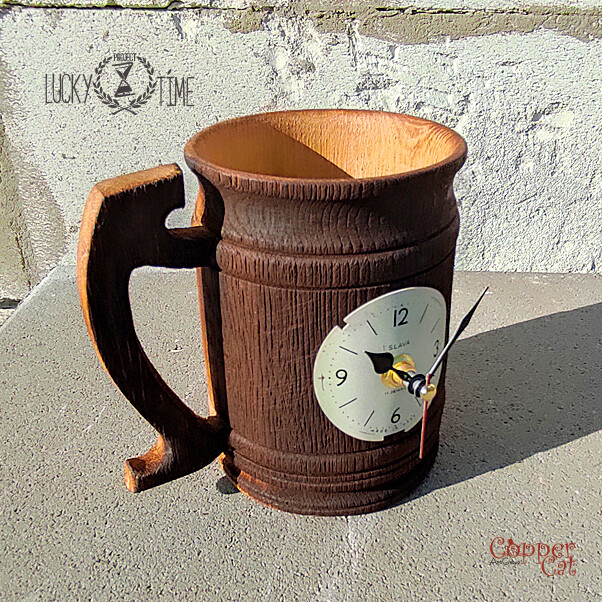 Designer Table Clock “Wooden mug” Unique item Retro USSR elements ...