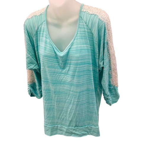 Aqua Blue Top with Lace Shoulder Detail Casual Everyday NO SIZE TAG | eBay