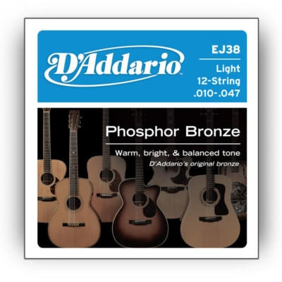 D'Addario EJ38 12-String Phosphor Bronze Light Acoustic Guitar Strings ...