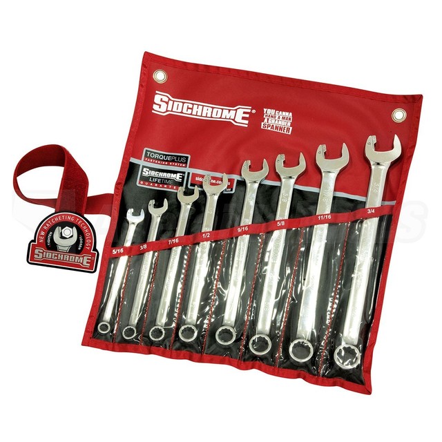 Sidchrome Ratchet Speed Spanner Set Ring & Open End Imperial A/f 8 PC ...