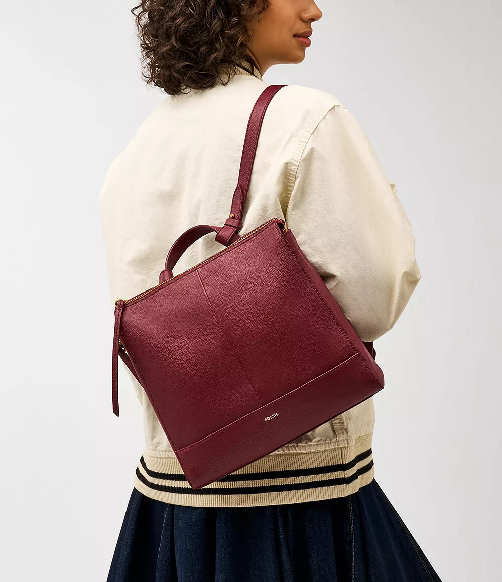Fossil Elina Dark Red Leather Convertible Backpack SHB2979512 Purse Bag ...