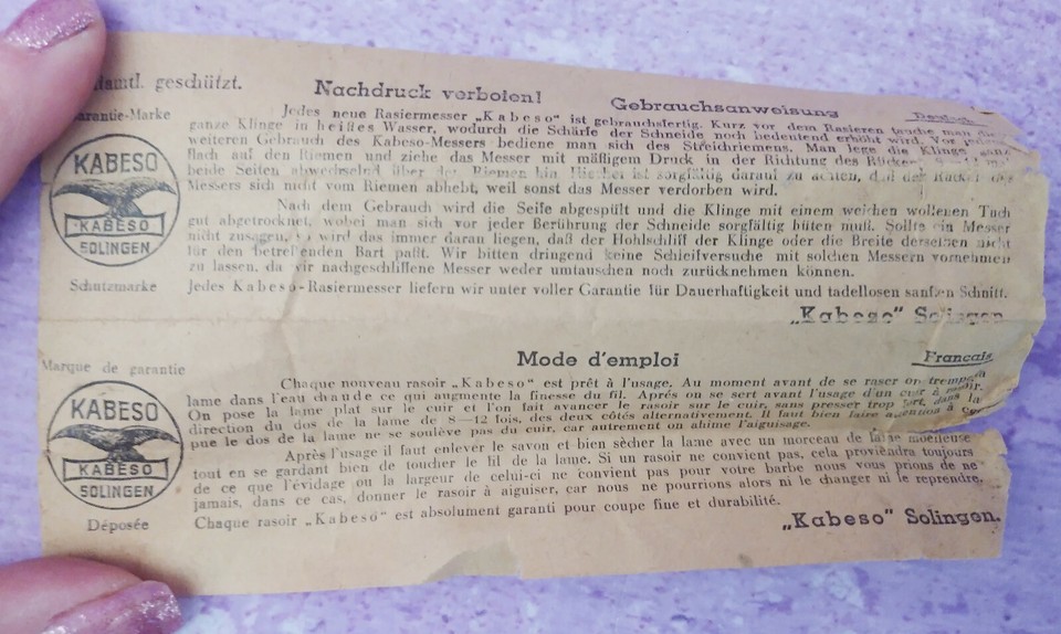 Straight Razor 35 Kabeso Solingen Germany Vintage Original Box and ...