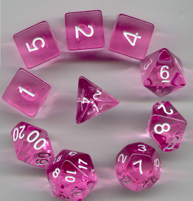 RPG Dice 10pc - Translucent Pink- 1 @ D4 D8 D10 D12 D20 D00-10 & 4 D6 ...