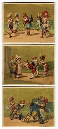 French CHILDREN Playing Games 3 1882 Victorian Cards Jump Rope Boys ...