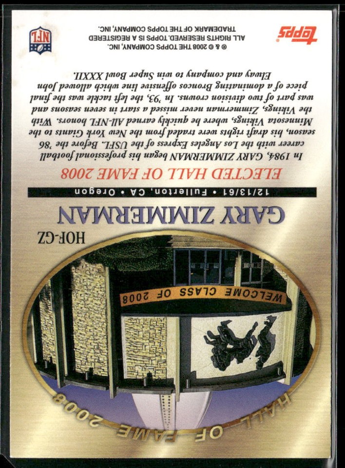 2008 Topps #HOF-GZ Gary Zimmerman - Near Mint or Better 3004939 | eBay