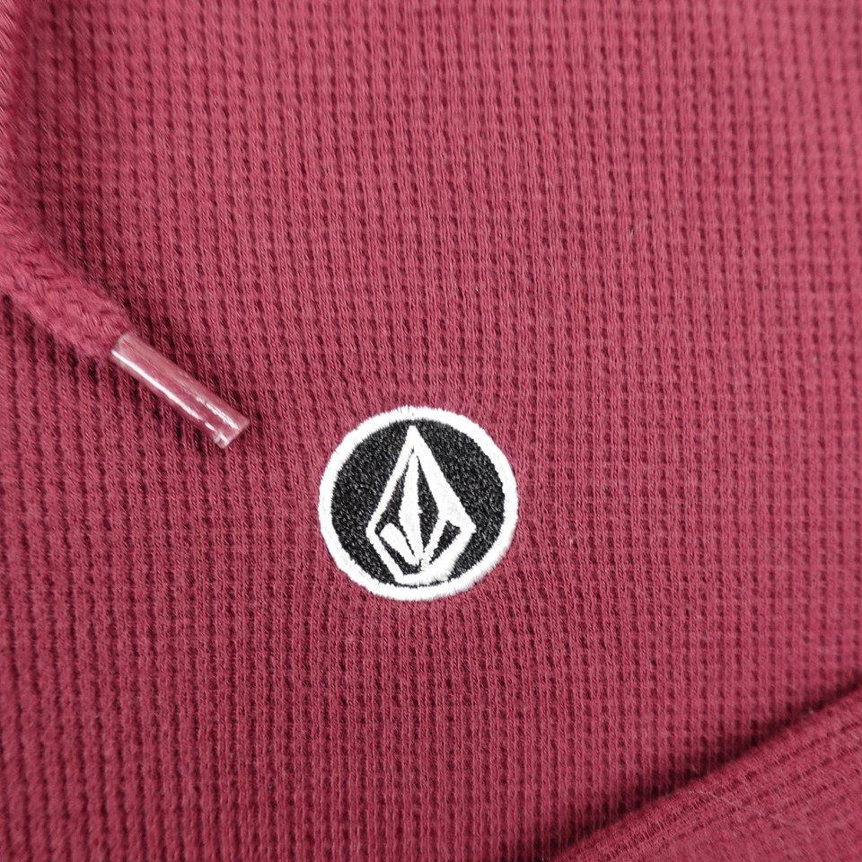 Volcom Hoodie Mens L Red Pullover Waffle Knit Hooded Henley Skate Surf ...