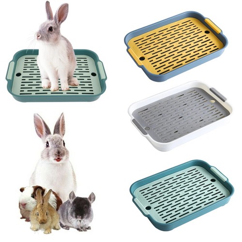 Rabbit Litter Tray 2Tier Flat Bunny Litter Box with Grid Rectangular ...