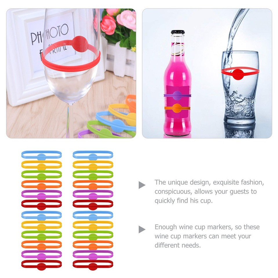 24 Pcs Beverage Label Silicone Cup Charms Identifiers Glass Markers ...