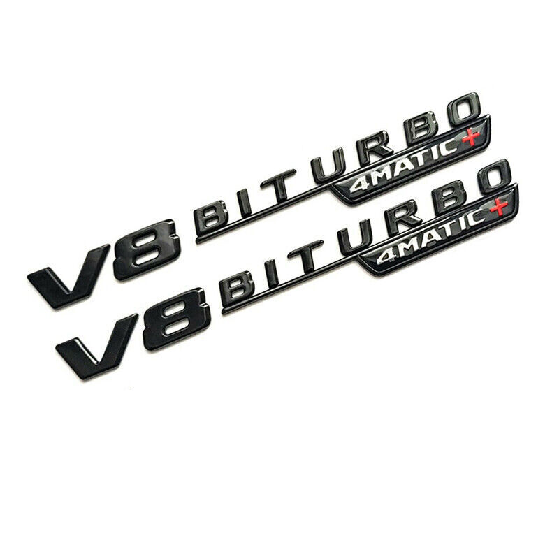 GLOSS BLACK V8 BITURBO AMG 4MATIC+ BADGES SIDE WING EMBLEMS For MB C63 ...