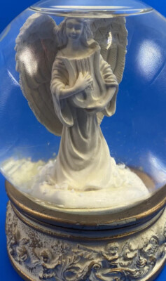 musical snow globe angel with harp cherubs white | eBay