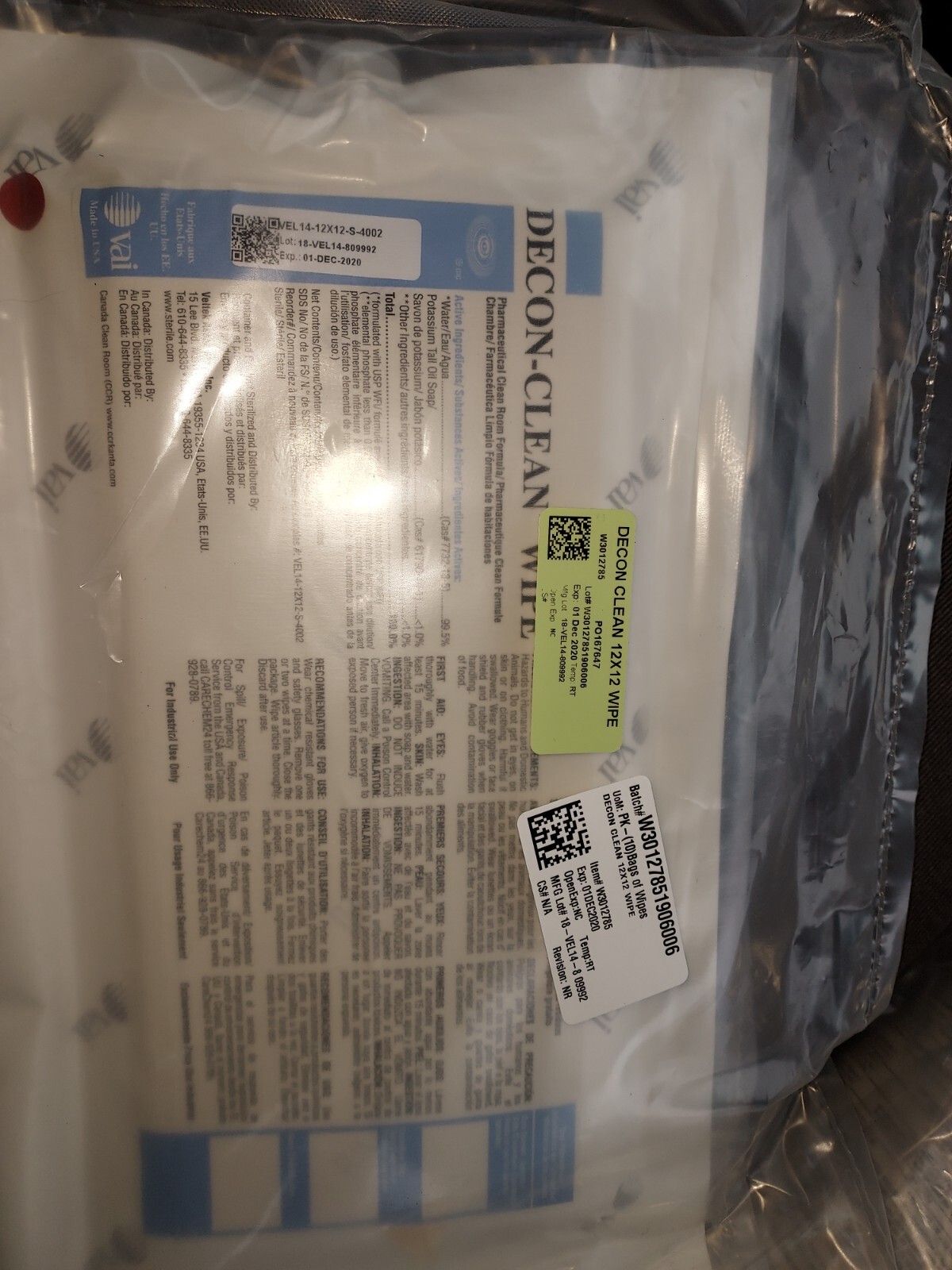 DECON-CLEAN Wipes 12 x 12, case of 200 | eBay