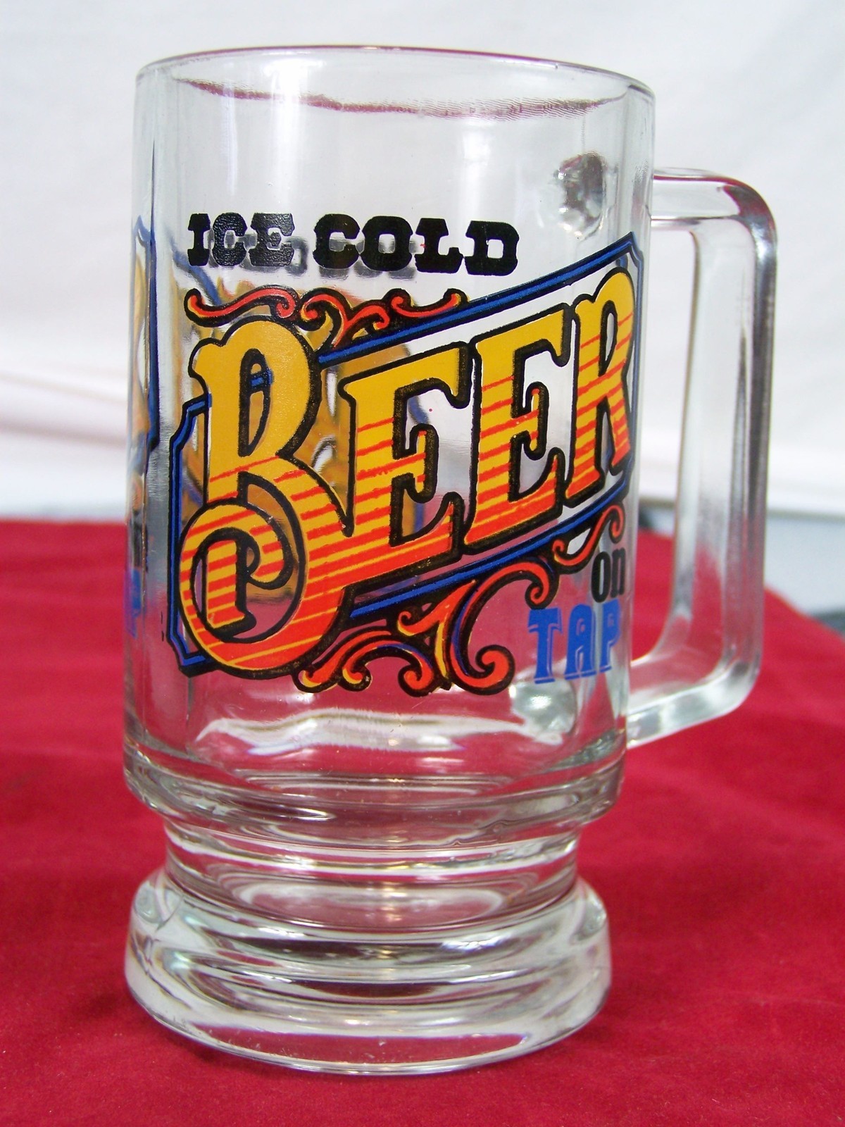 GLASS STEIN MUG ICE COLD BEER ON TAP CLEAR 5.5" TALL NOVELTY ...