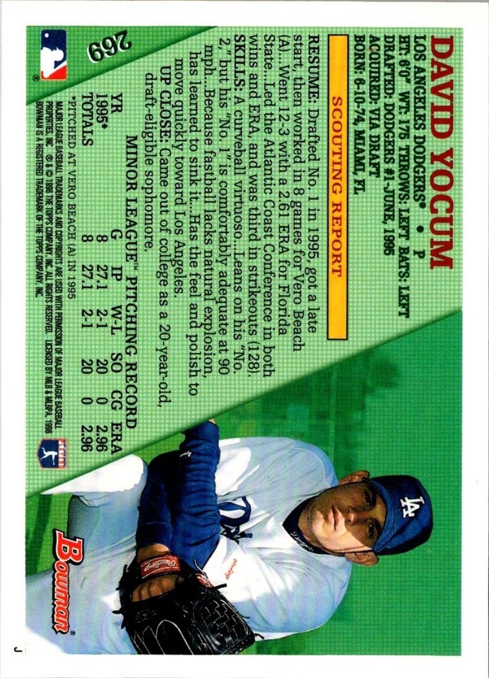 1996 Bowman David Yocum #269 Los Angeles Dodgers Baseball Card | eBay