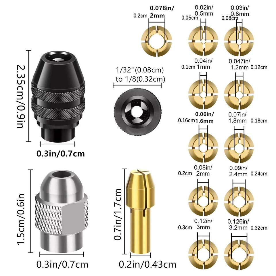 16PCS Drill Chuck Collet Set 0.5-3.2mm Shank Repair Kit for Dremel ...
