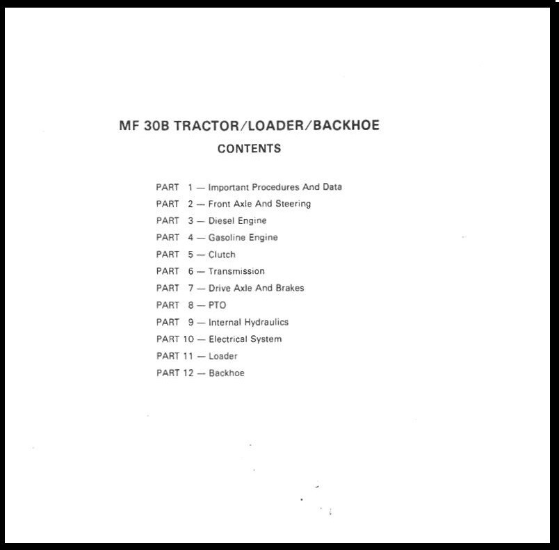 30 Tractor Technical Workshop Manual Fits Massey Ferguson MF30B Loader ...