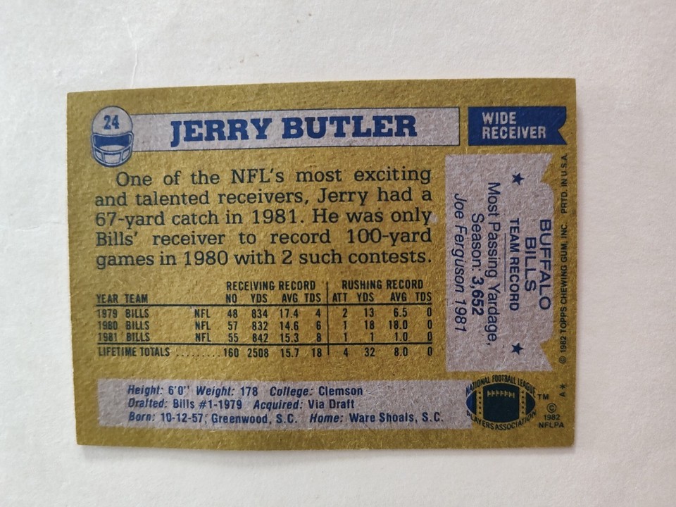 JERRY BUTLER Buffalo BILLS 1982 TOPPS FOOTBALL CARD #24 | eBay