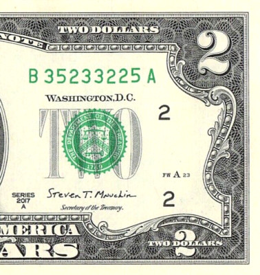 Trinary Two Dollar Bill 2s 3s 5s Fancy Serial Number Uncirculated | eBay