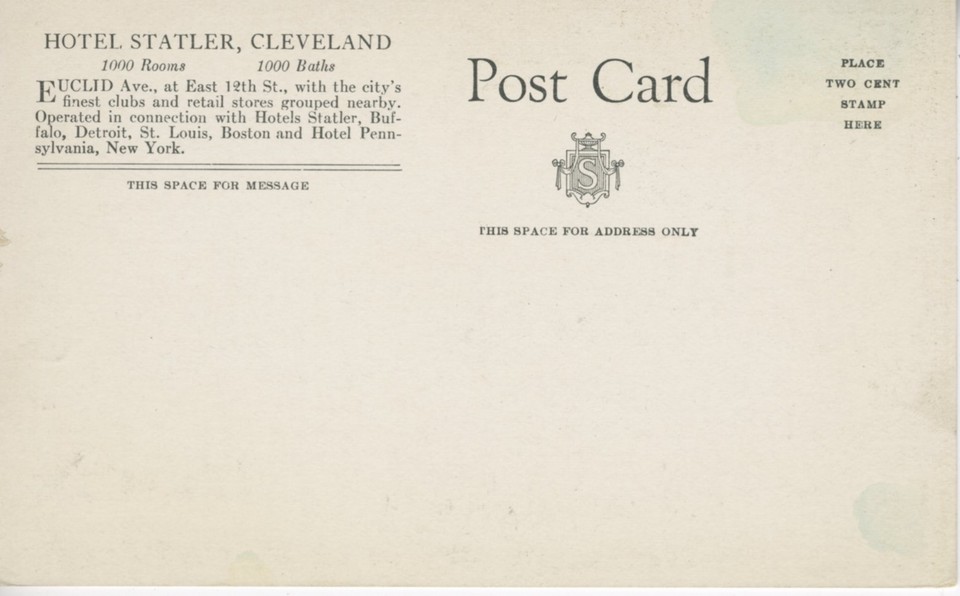 Hotel Statler ~Cleveland OH Ohio ~ Euclid Avenue at East Twelfth St ...