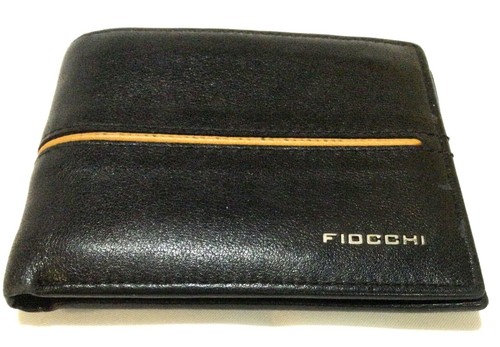 ADRIANO FIOCCHI LEATHER WALLET Black Bi-Fold ID Credit Card Cash Money ...