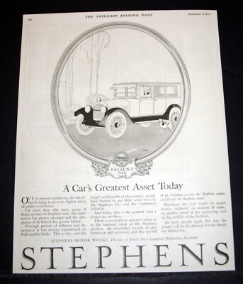 1920 OLD MAGAZINE PRINT AD, STEPHENS MOTOR WORKS, A CAR'S GREATEST ...