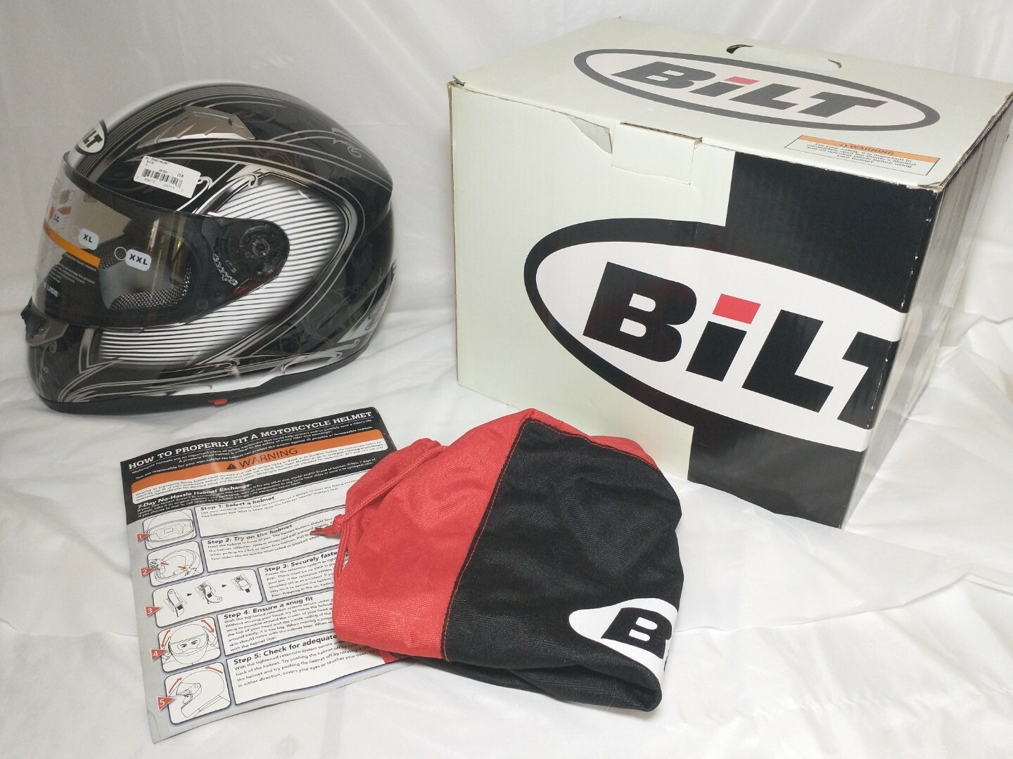 BiLT Speed Motorcycle Helmet Large Black Silver Flip Visor Tinted BLH12 ...
