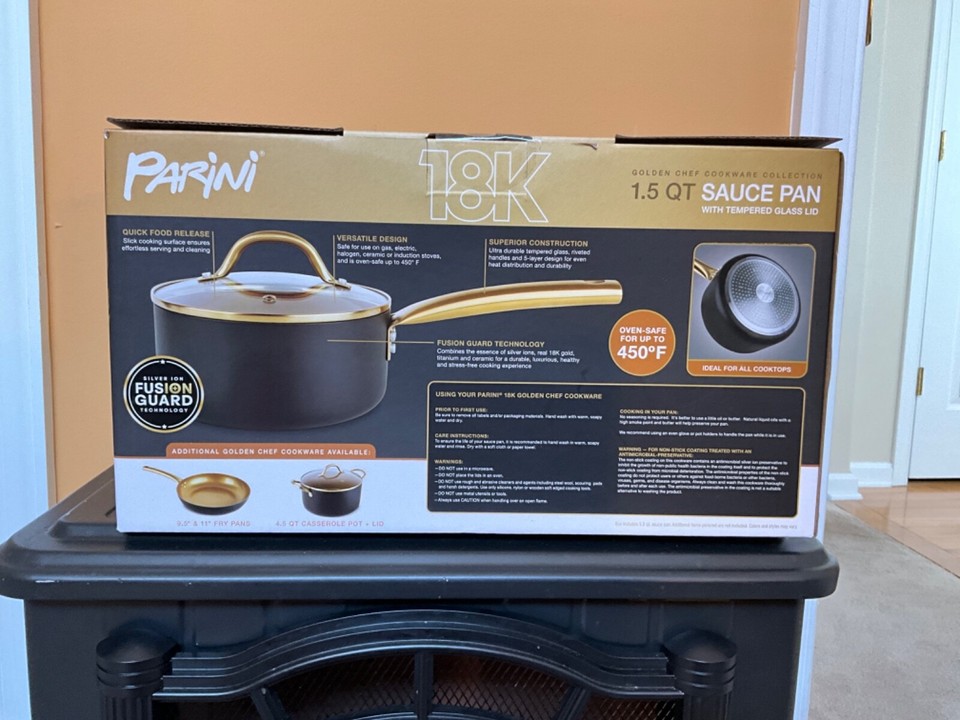PARINI 18K INFUSED GOLD COATING 1.5 QT SAUCE PAN W/ LID | eBay