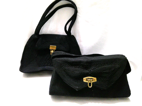Vtg 40's Lot of 2 Petite Black CORDE Purse Handbags Pin Up Swing Style ...