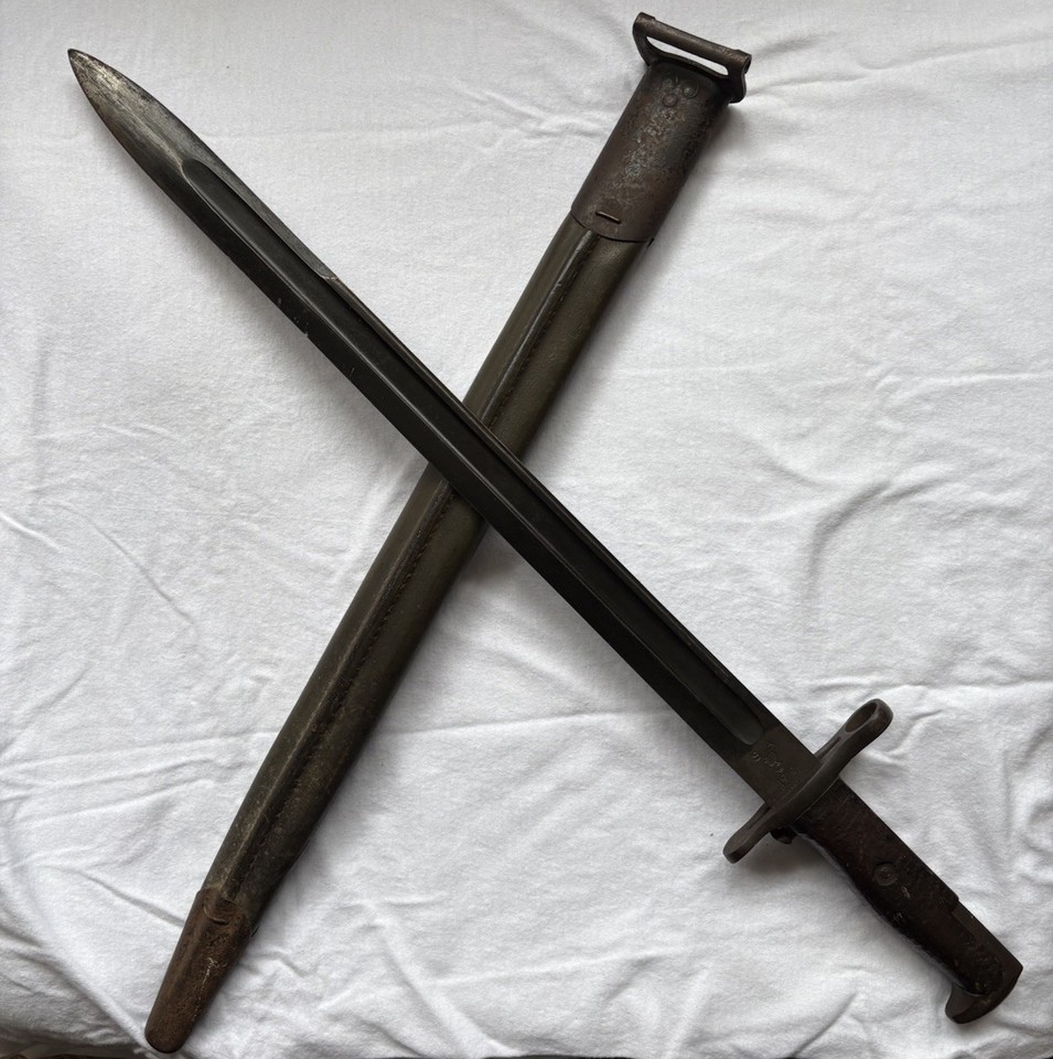 1919 Springfield Armory M1905 Bayonet w/ Steel Scabbard SA Flaming Bomb ...