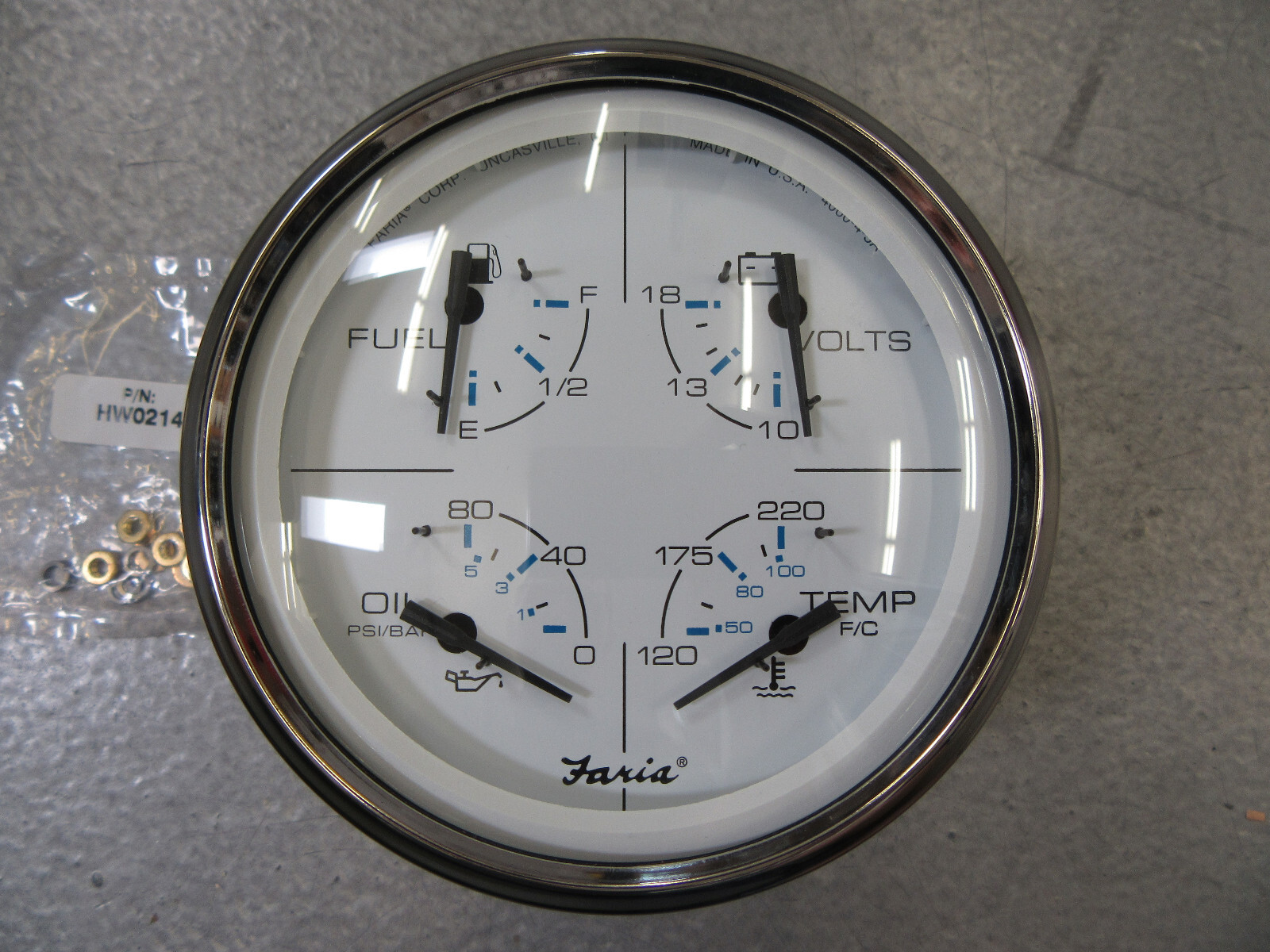 Faria 33864 5 Inch Chesapeake White SS 4-in-1 Combination Gauge Faria ...