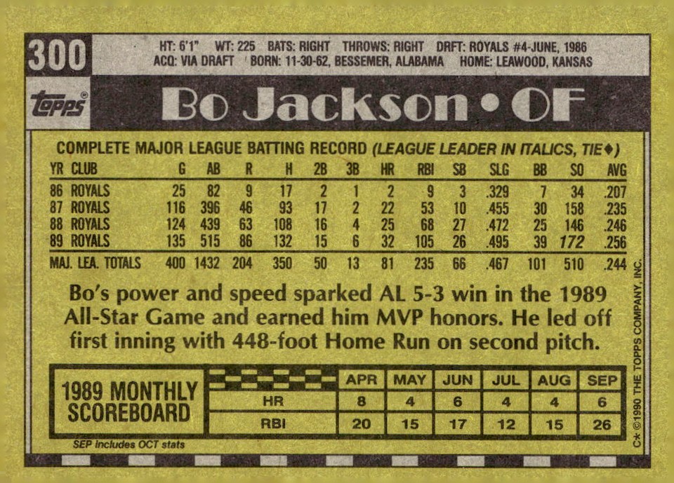 1990 Topps Bo Jackson #300 | eBay