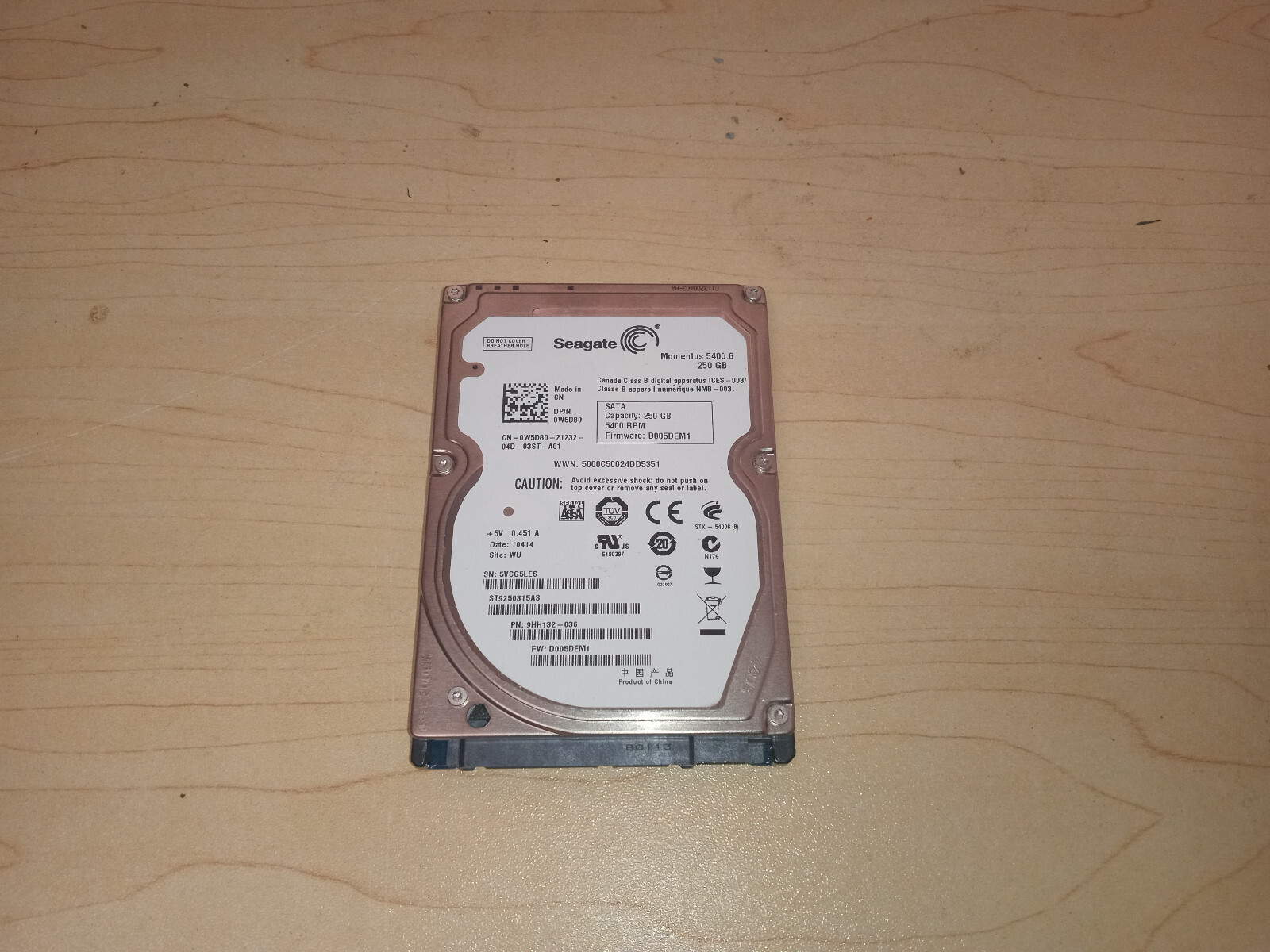 Seagate Momentus 2.5" laptop HDD - 250GB SATA 5400RPM, Cleared, Cleaned ...