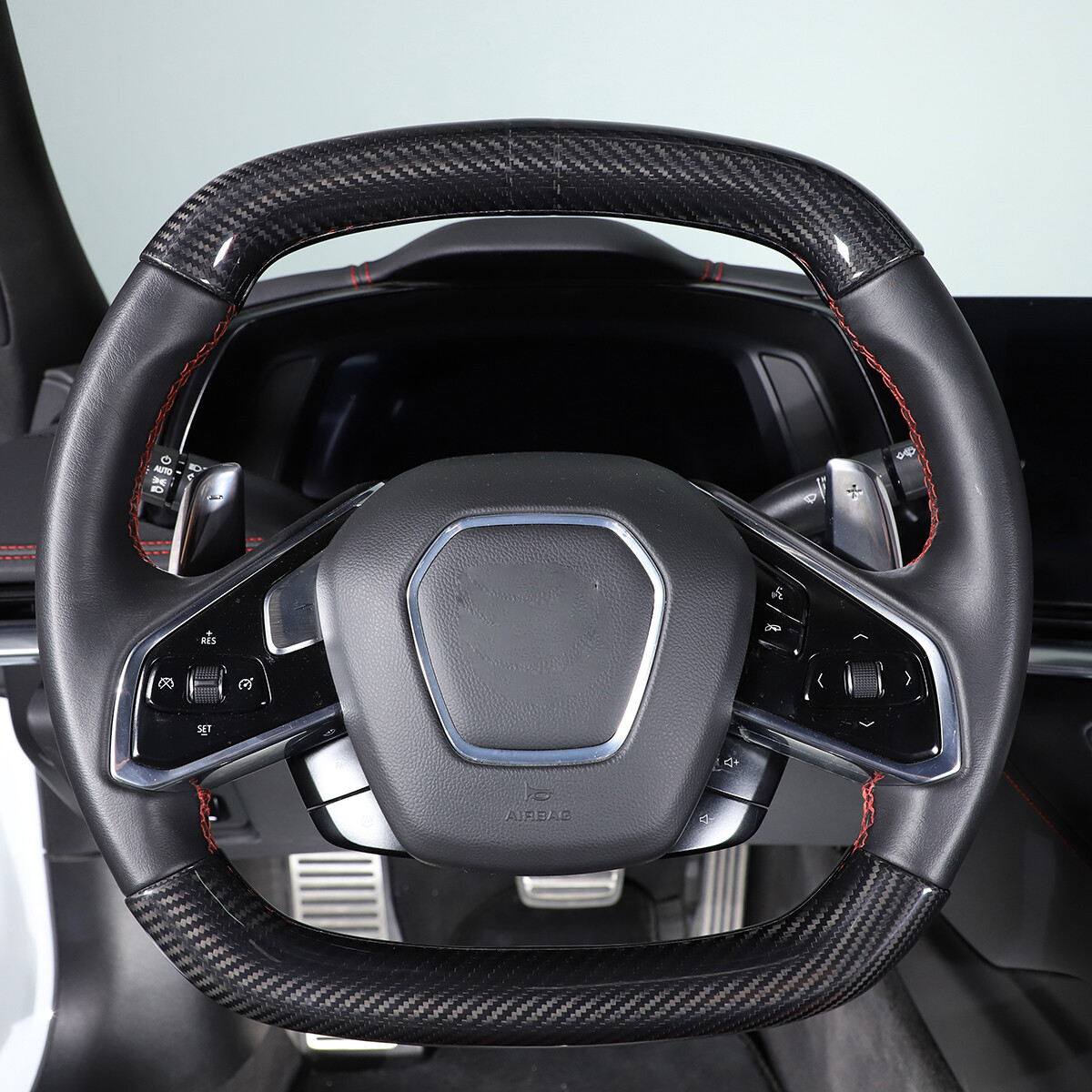 Real Carbon Fiber Steering Wheel Top Handle Cover Trim For C8 Corvette ...