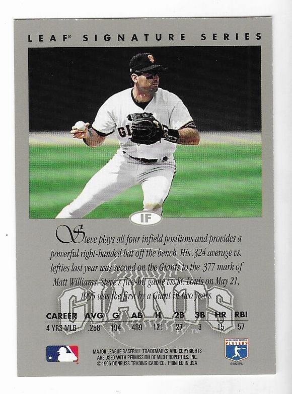 Steve Scarsone 1996 LEAF MLB SIGNATURE SERIES AUTOGRAPH CARD Giants ...