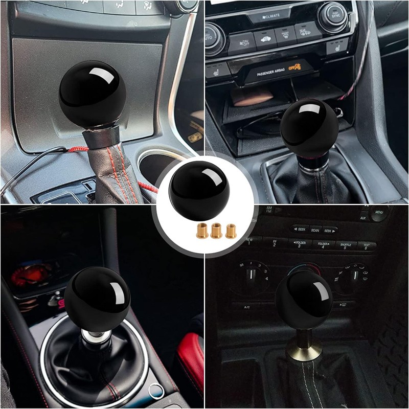 Black Round Ball Shift Knob Acrylic Universal Gear Shifter Head with 3 ...