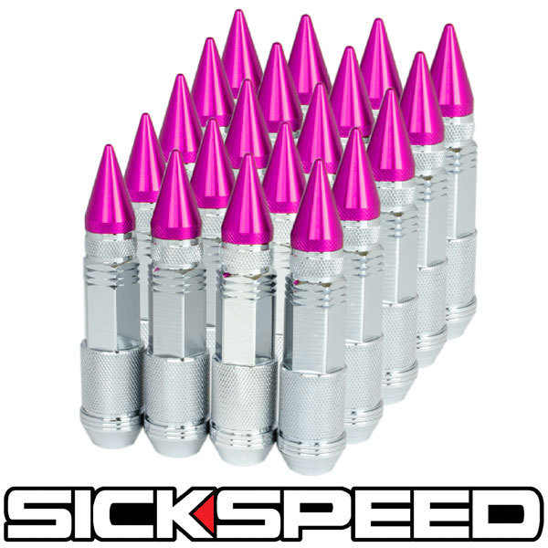 SICKSPEED 20 PC CHROME/PINK SPIKED STEEL EXTENDED 80MM LUG NUTS TRUCKS ...