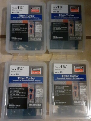 1/4 × 1 1/4" Blue Titen Turbo Concrete Masonry Screws Anchor 25 Ct X 4 ...
