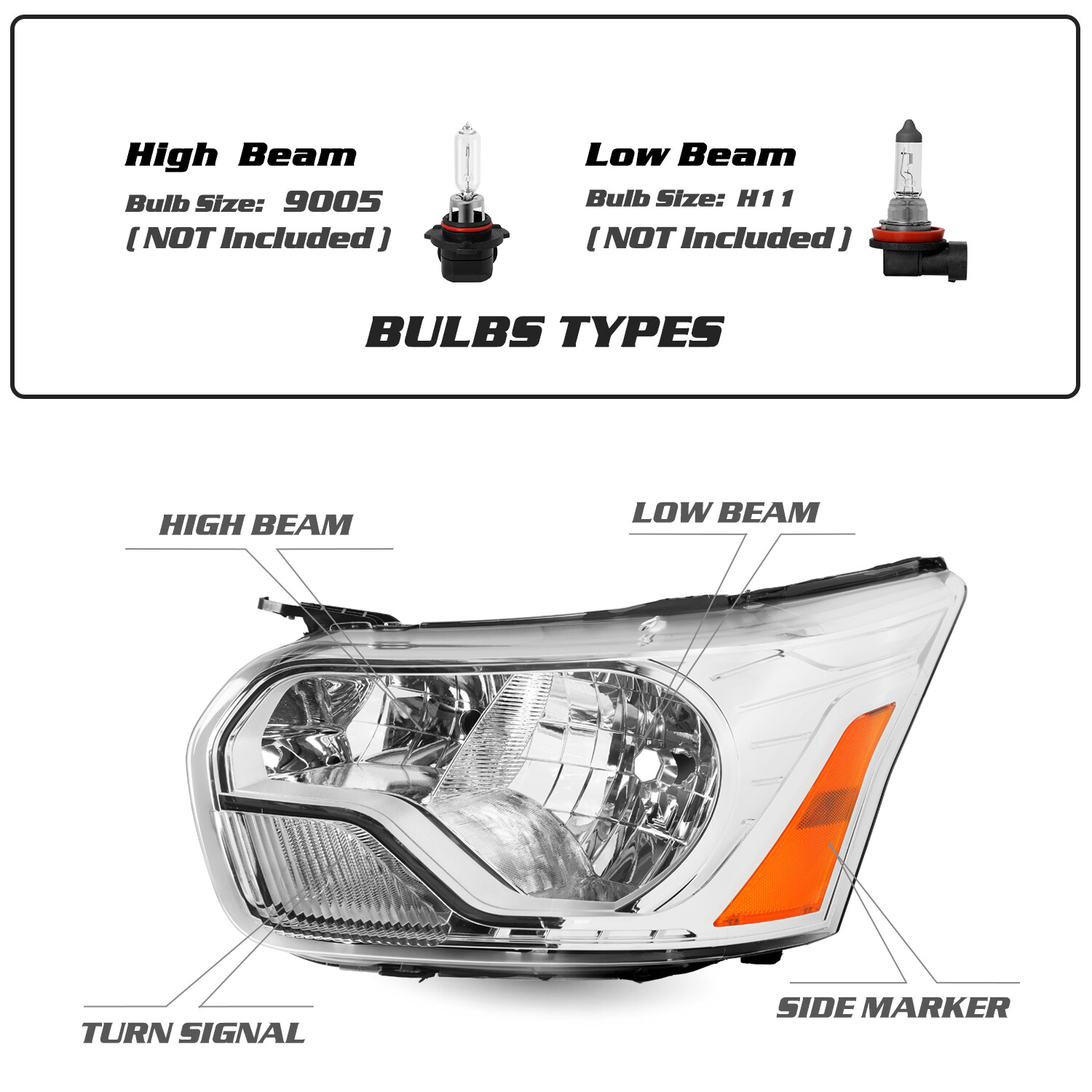 2015-2023 Ford Transit 150 250 350 Halogen Chrome Headlights Headlamps ...