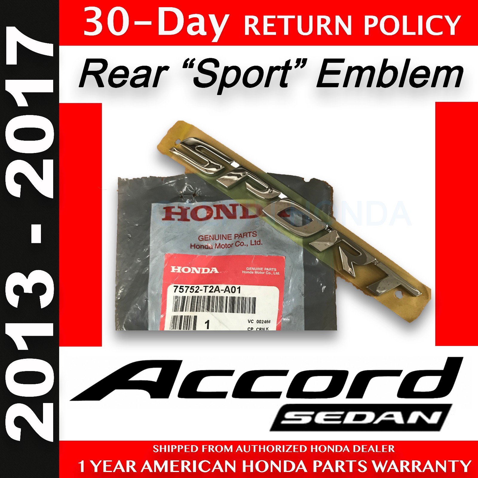 Genuine OEM Honda Sport Emblem (75752-T2A-A01) | eBay