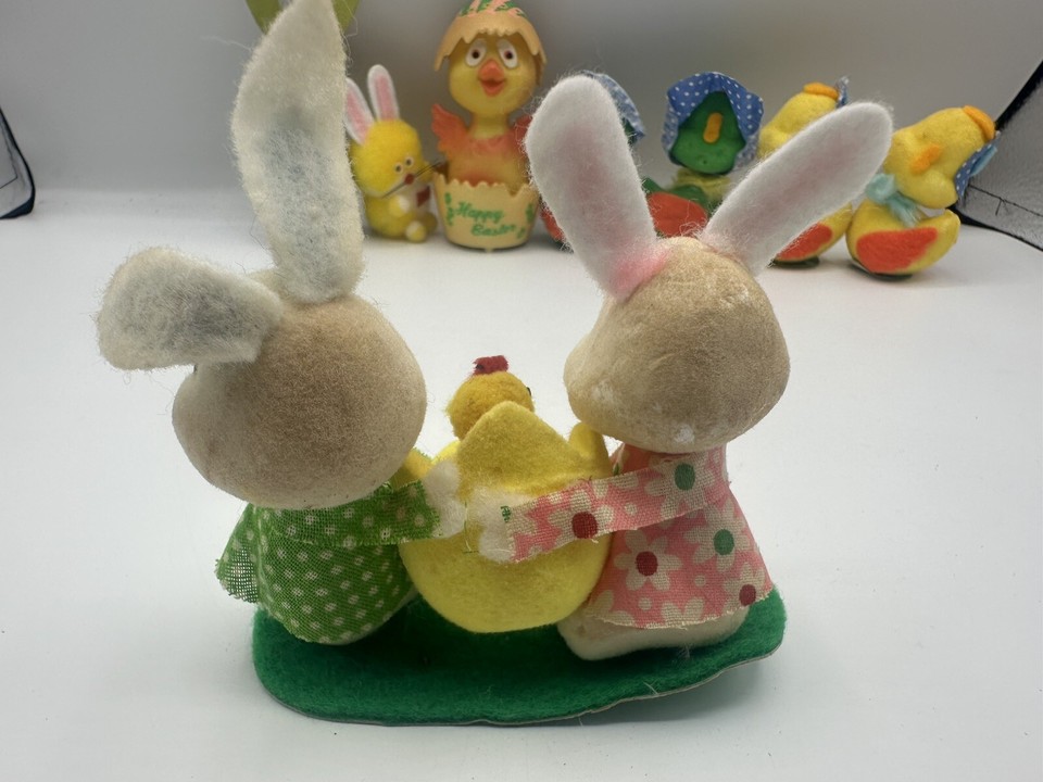 18 vintage Easter decorations baby chicks Bunny flocked pEggs Ornaments Etc MCM | eBay