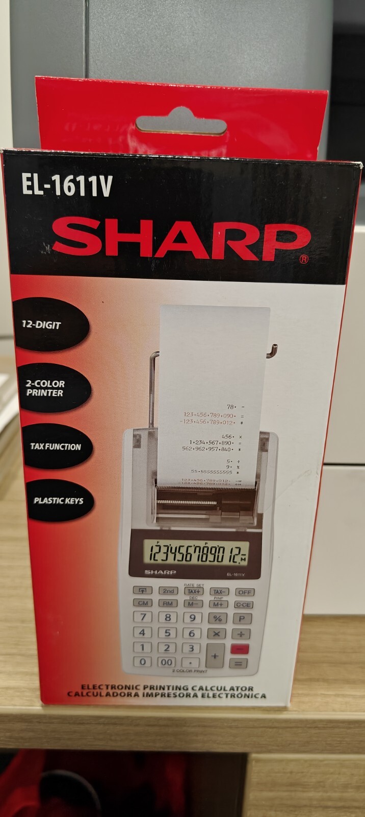 Sharp EL-1611V 12 Digit Large LCD Display Two-Color Printing Calculator ...