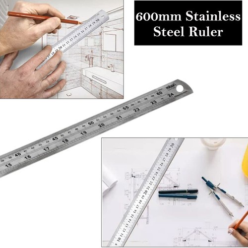 Rolson Long Ruler Stainless Steel Metric Imperial 60cm Straight Edge ...