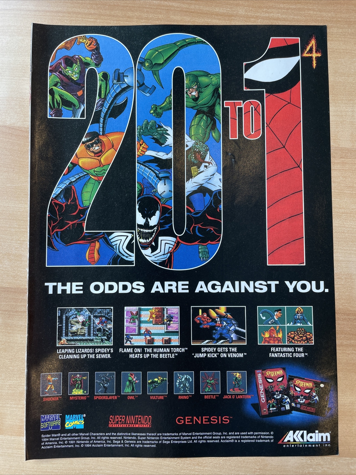Spider-Man SNES 1995 PRINT AD Venom Acclaim Game SEGA advertisement ...