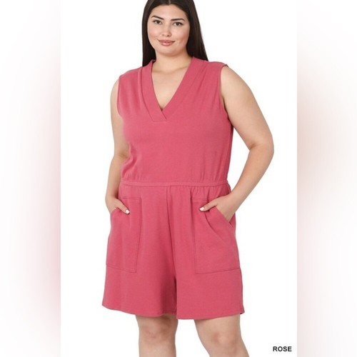 3X Rose Plus Size Cotton Sleeveless Romper Jumpsuit With Pockets | eBay